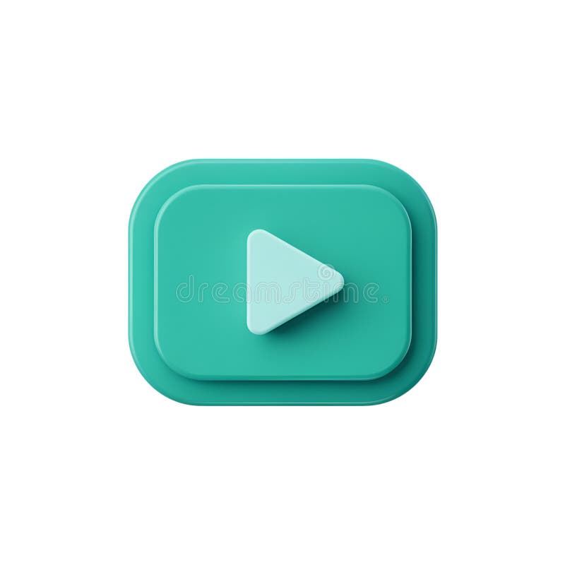 Play Button Icon on Rounded Square in Teal Color, 3d Rendering on White ...