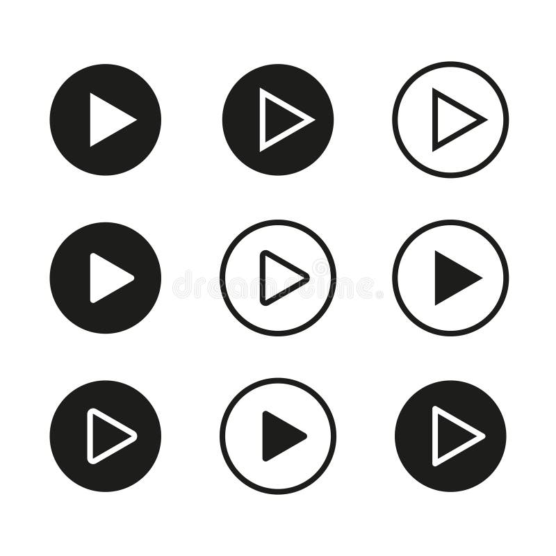 Play Button Icons. Minimal Media Symbols. Black Circular Variations ...