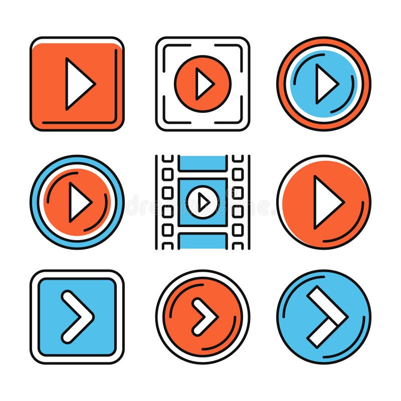 Play Button Icons Set on White Background. Vector Stock Illustration ...