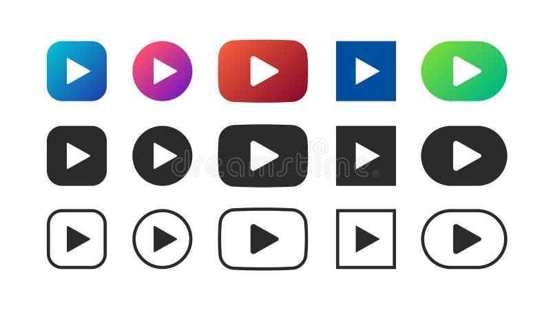 Play Button Set. Digital Multimedia Elements, Start Signs, Video and ...