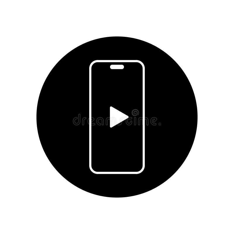 Play Button on Smartphone Screen Icon Vector. Cellphone on Black Circle ...