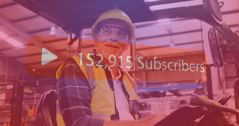 Play Button and Subscriber Count Image Over Worker in Safety Gear ...