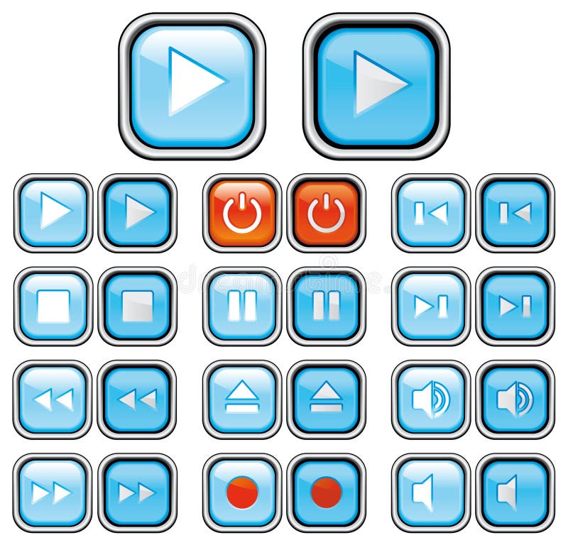 Play Buttons with Pushed Effec Stock Illustration - Illustration of ...