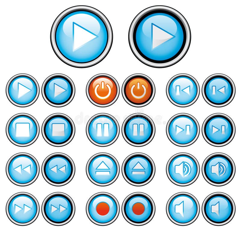 Play Buttons with Pushed Effect Stock Illustration - Illustration of ...