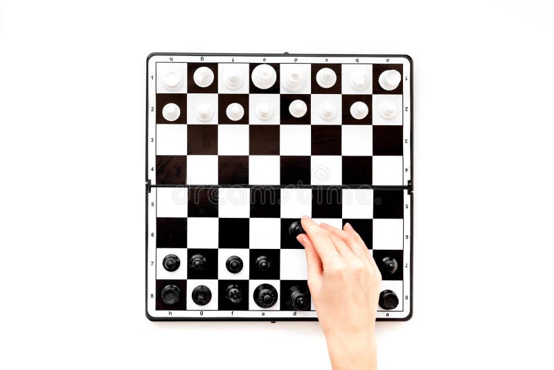 Play Chess. Hand Move Chess Figure on Board on White Background Top ...