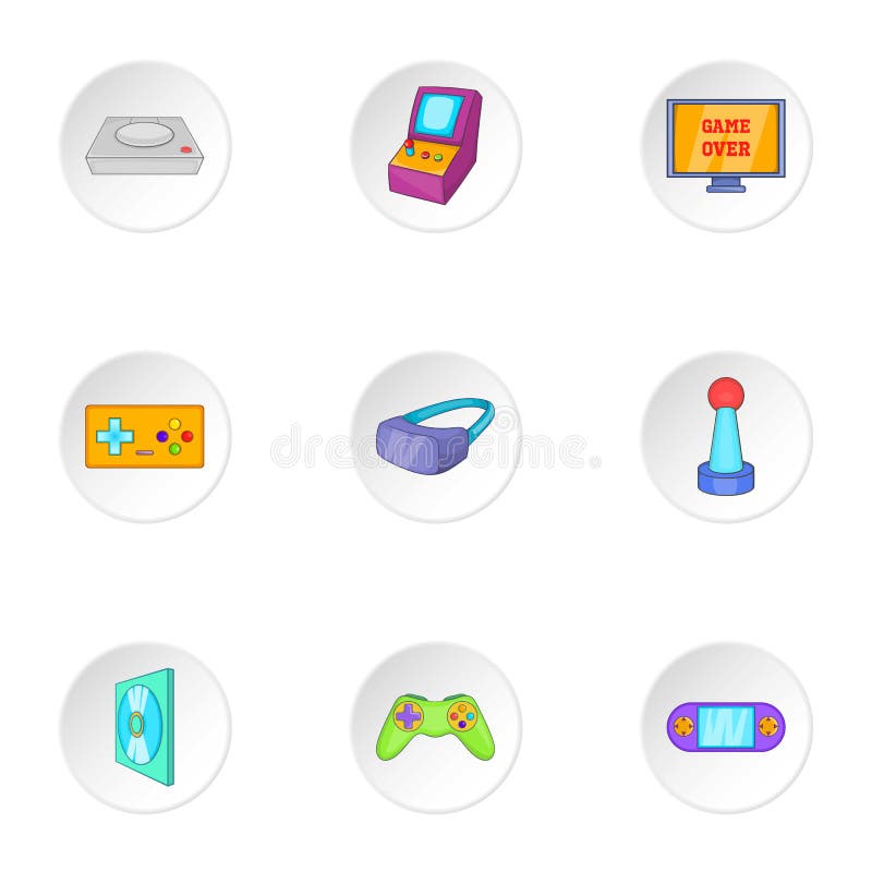 Play Console Icons Set, Cartoon Style Stock Vector - Illustration of ...