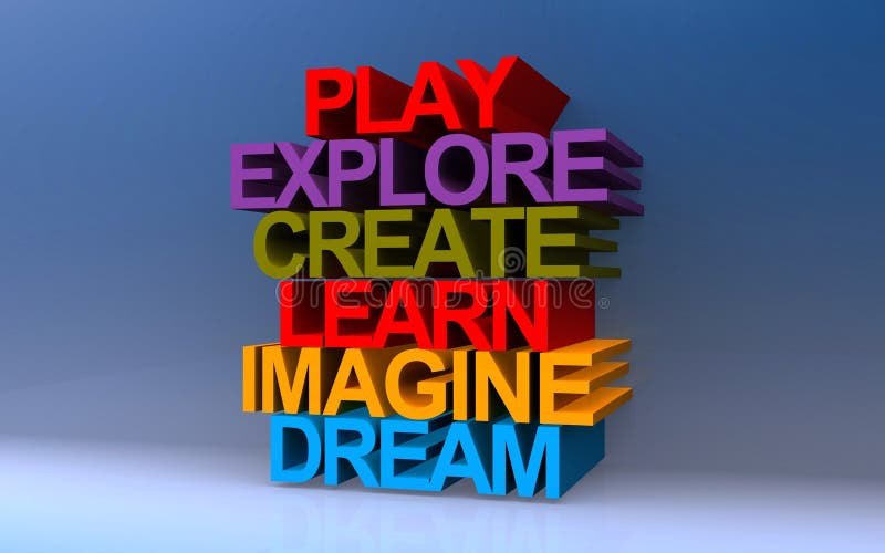 Play Explore Create Learn Imagine Dream on Blue Stock Illustration ...