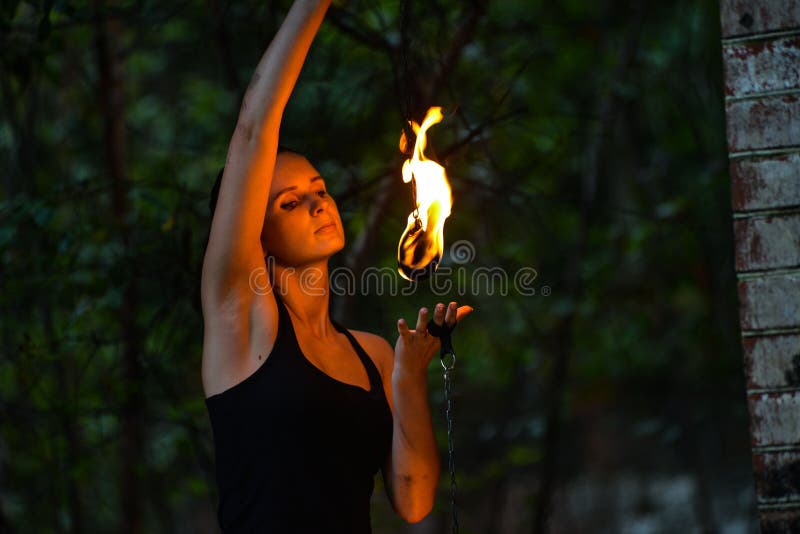 Play with Fire Show on the Shore of the Sea Stock Image - Image of ...