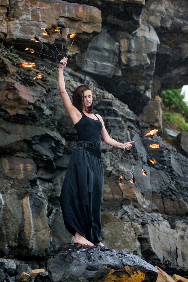 Play with Fire Show on the Shore of the Sea Stock Photo - Image of ...