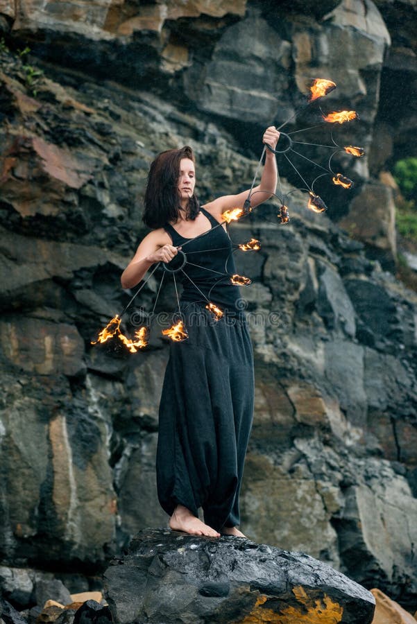 Play with Fire Show on the Shore of the Sea Stock Photo - Image of ...