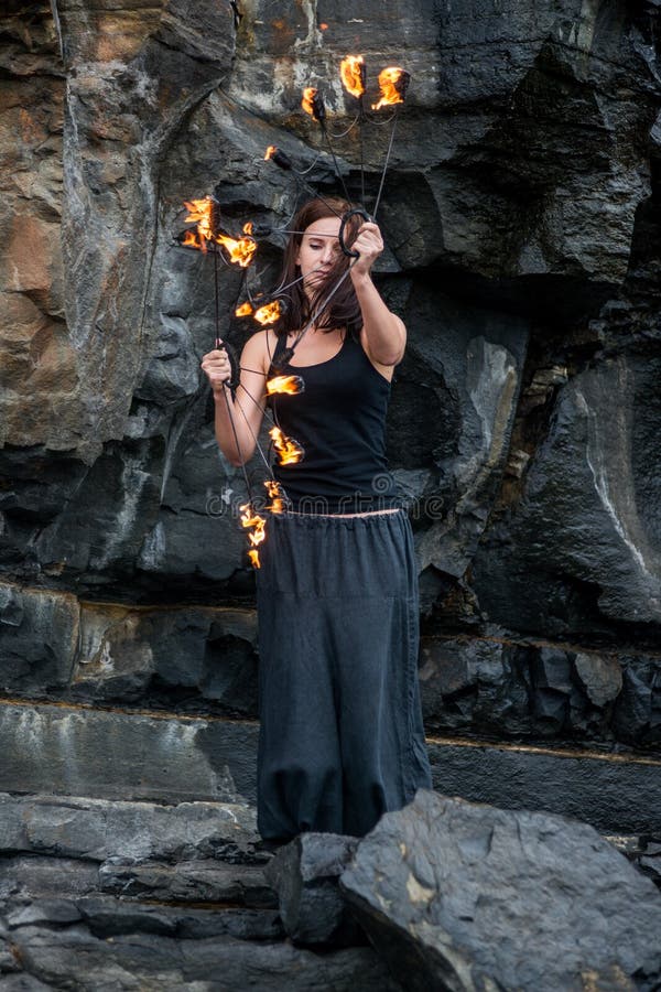 Play with Fire Show on the Shore of the Sea Stock Photo - Image of fire ...