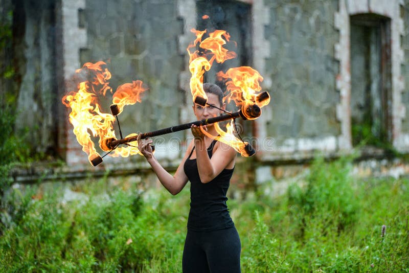 Play with Fire Show on the Shore of the Sea Stock Image - Image of ...