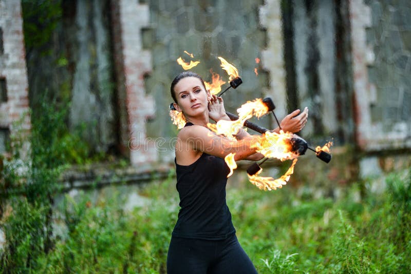 Play with Fire Show on the Shore of the Sea Stock Image - Image of ...