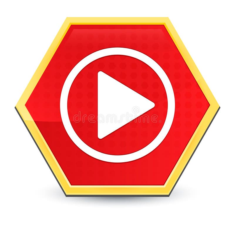 Play Icon Abstract Red Hexagon Button Bright Yellow Frame Elegant ...