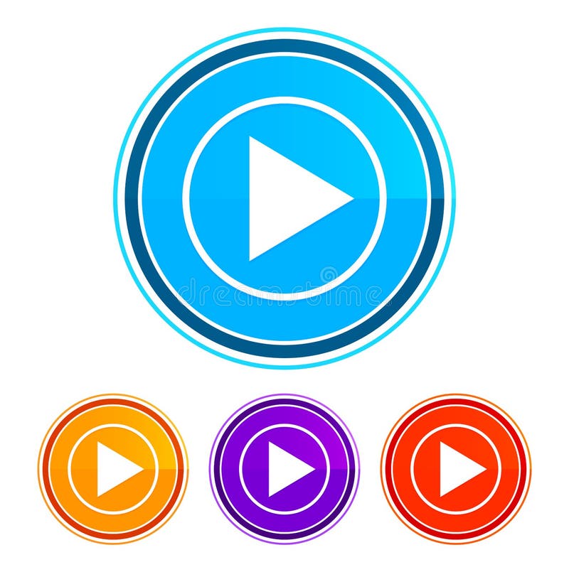 Play Icon Flat Design Round Buttons Set Illustration Design Stock ...
