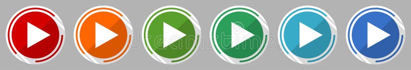 Play Icon Set, Vector Illustration in 6 Colors Options for Webdesign ...