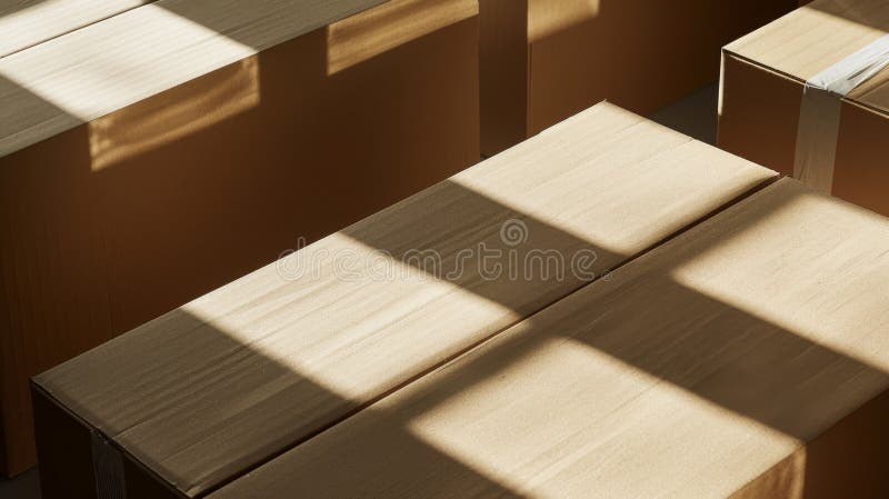 Play of Light and Shadows on Cardboard Boxes in a Warehouse. Generative ...