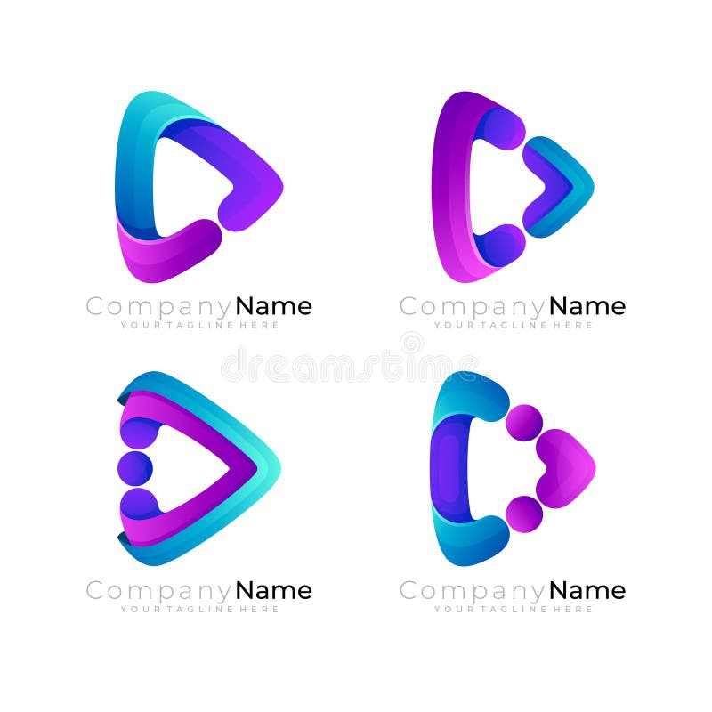 Play Logo with 3d Colorful Design Technology, Set Play Stock Vector ...