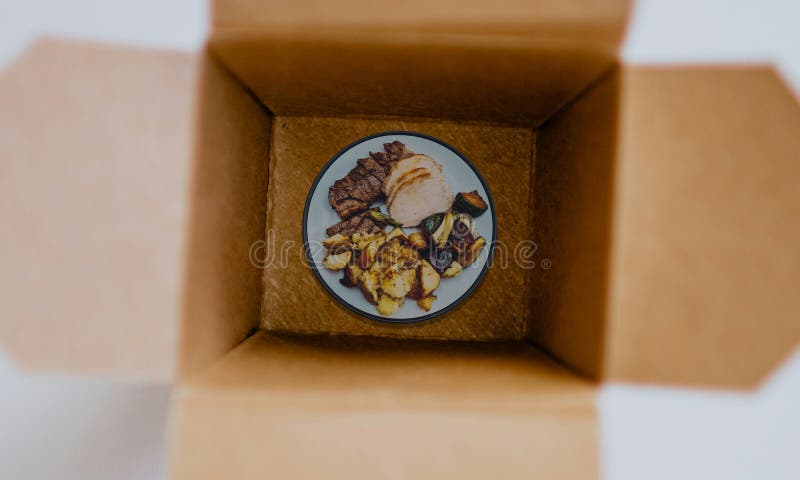 Play on the Meal in a Box Idea a Stock Photo - Image of plate, roasted ...