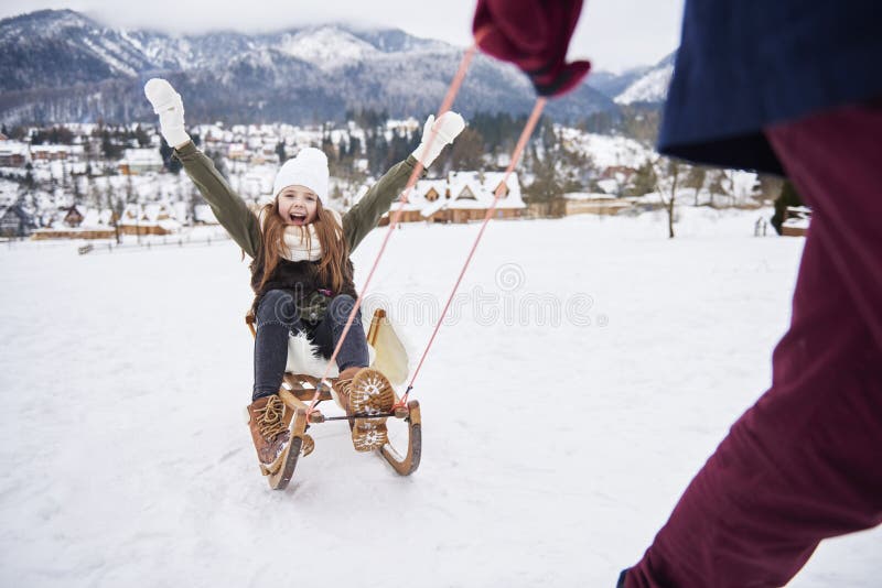 Play in a snow with daddy stock photo. Image of full - 99876572