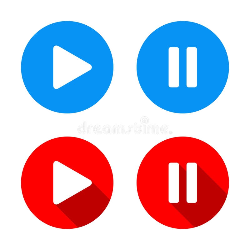 Play and Pause Button Icon with Long Shadow Stock Vector - Illustration ...