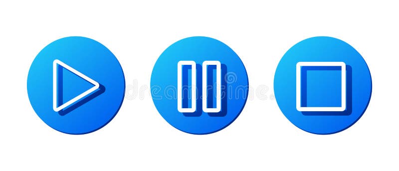Play, Pause and Stop Blue Vector Buttons for Media Player, White Line ...