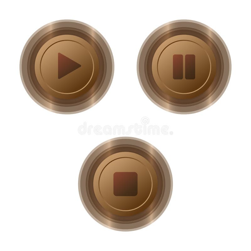 Play,pause,and Stop Button,metallic Brown Color Stock Vector ...