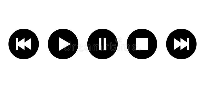 Play, Pause, Stop, Previous Track and Next Icon on Black Circle. Media ...