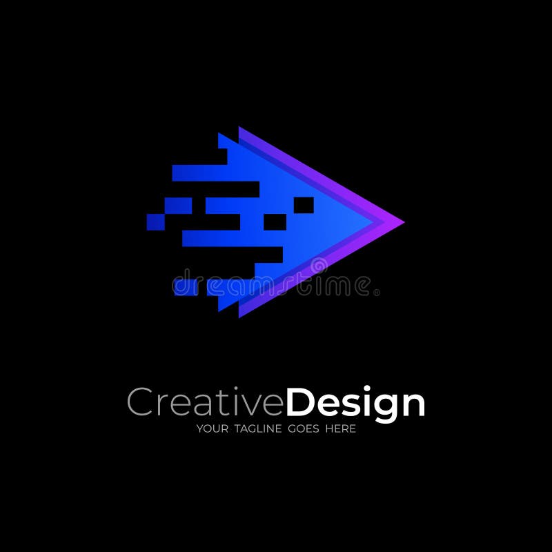 Play and Pixel Design Technology, Blue Color Stock Vector ...