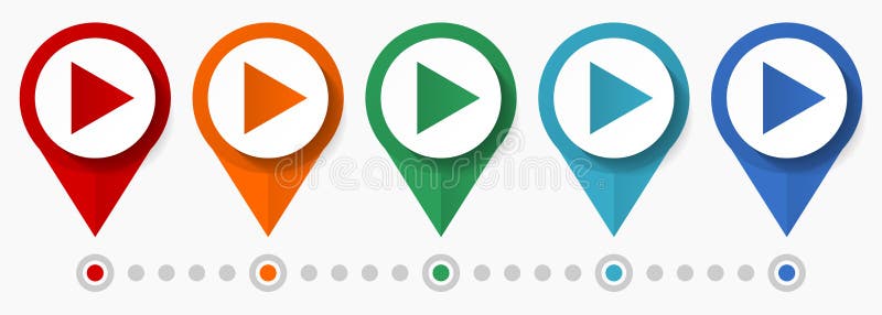 Play, Proceed Concept Vector Icon Set, Flat Design Pointers ...