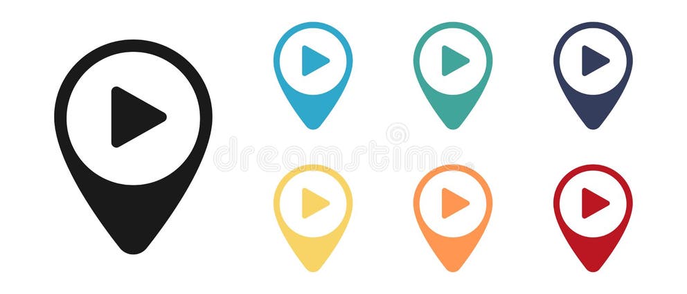 Play, Proceed Concept Vector Icon Set, Label on the Map. Set of ...