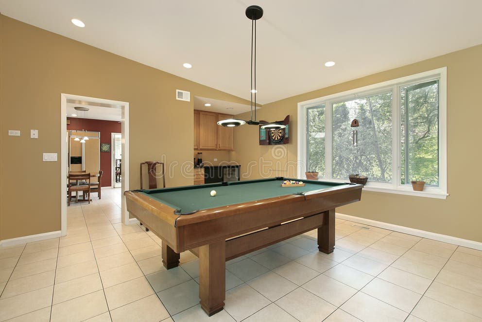 Play room with pool table stock image. Image of dwelling - 11231731