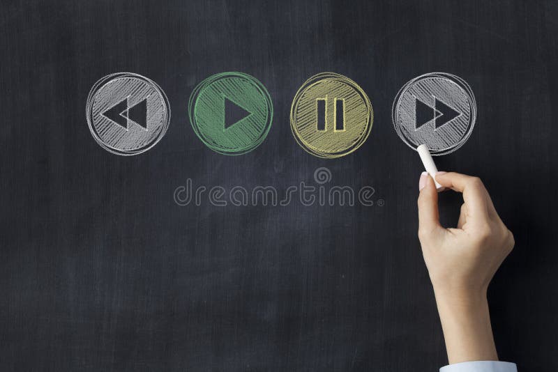 Play Stop and Rewind Icons on Blackboard Stock Photo - Image of ...