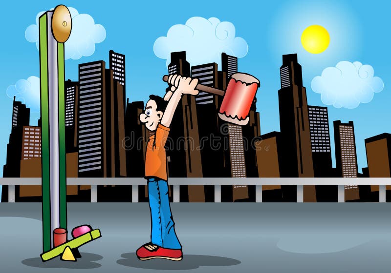 A Man Playing Fair Strength Test Game Stock Vector - Illustration of ...