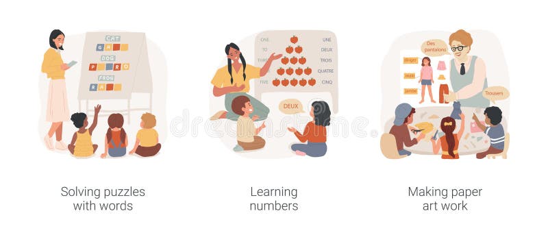 Play and Study Foreign Language Isolated Cartoon Vector Illustration ...