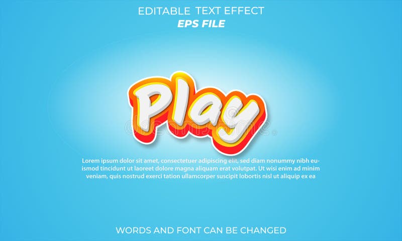 Play Text Effect, Font Editable, Typography, 3d Text. Vector Template ...