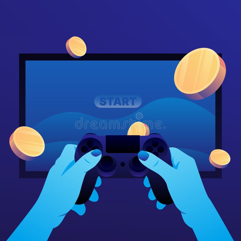 Play To Earn. Joystick, TV and Cryptocurrency Coins Illustration Stock ...
