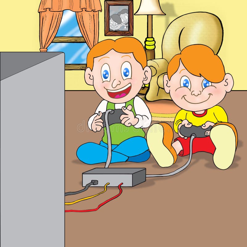 Play video game at home stock illustration. Illustration of focused ...