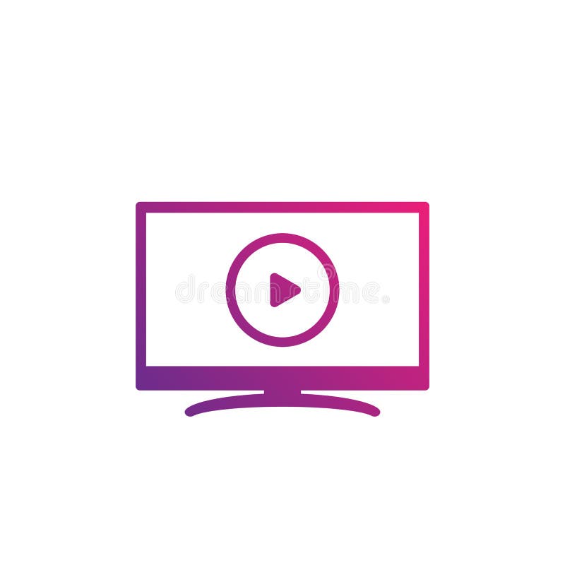 Play Video, Player on TV Screen Icon on White Stock Vector ...