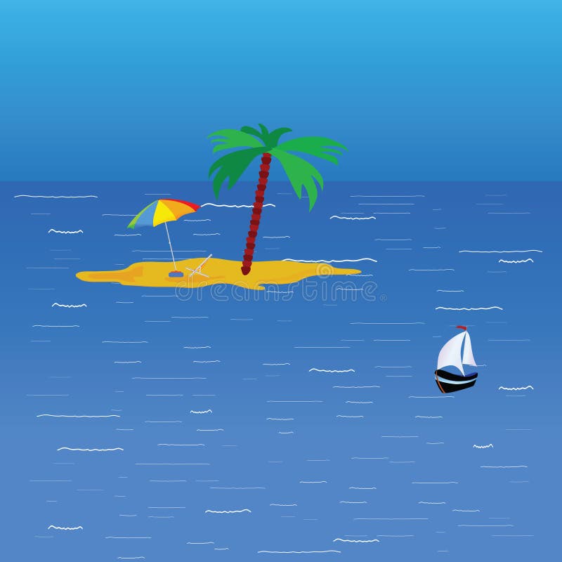 Playa En El Vector Del Color Del Mar Ilustración del Vector ...