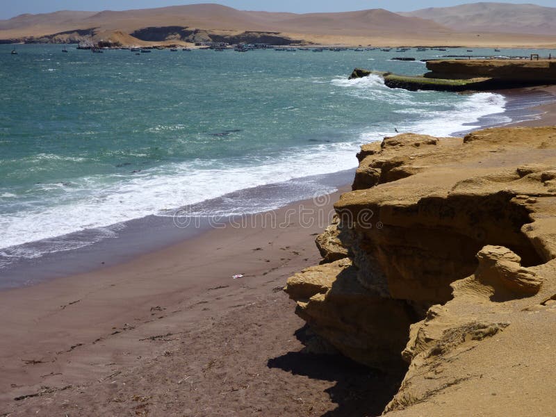 Playa Roja at Paracas Peninsula in Peru Stock Image - Image of rock ...