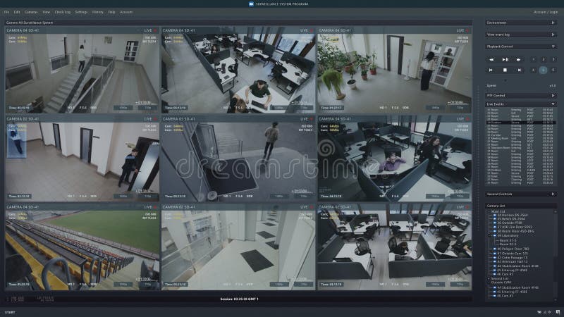 Playback CCTV Cameras in Office on Computer Screen Stock Illustration ...