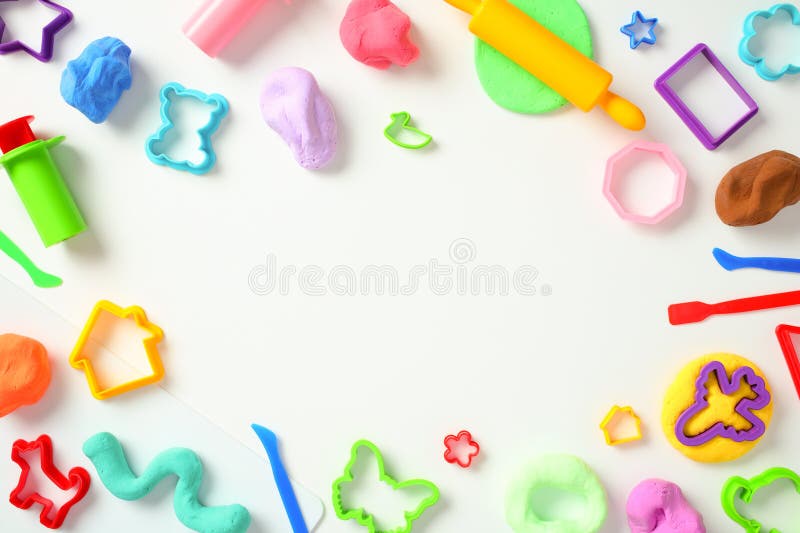 Playdough Tools and Molds Arranged on a White Background. Stock ...