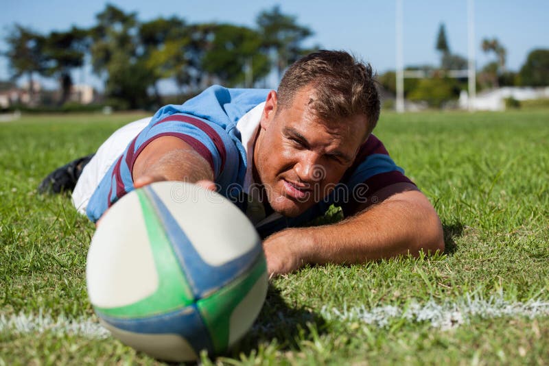 Player Holding Rugby Ball on Goal Post Line Stock Photo - Image of ...