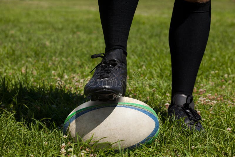 Player with Leg on Rugby Ball Stock Image - Image of rugby, people ...