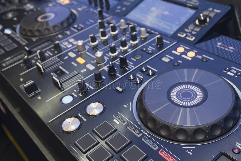 Player and Mixing Console Closeup Stock Photo - Image of electronic ...