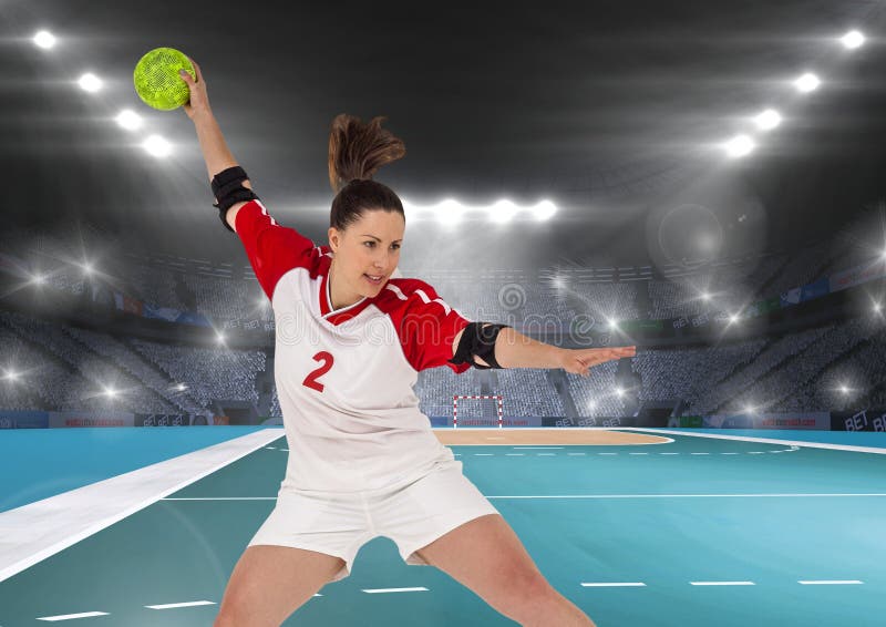 Player Playing Handball in Stadium Stock Photo - Image of play ...
