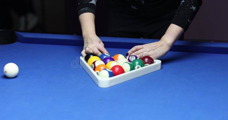 Player Puts Balls in Triangle on Pool Billiard Table Stock Footage ...