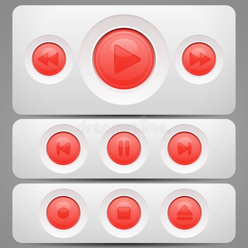 Player red buttons set stock vector. Illustration of emblem - 91231727