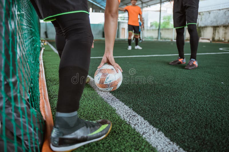 The Player& X27;s Foot Kicks the Ball from the Sideline Stock Image ...